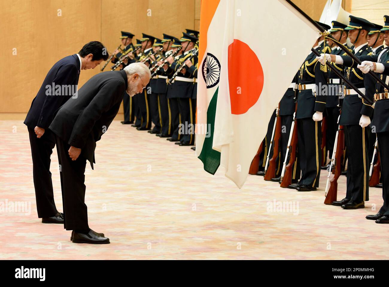 Indian Prime Minister Narendra Modi, right, and his Japanese ...