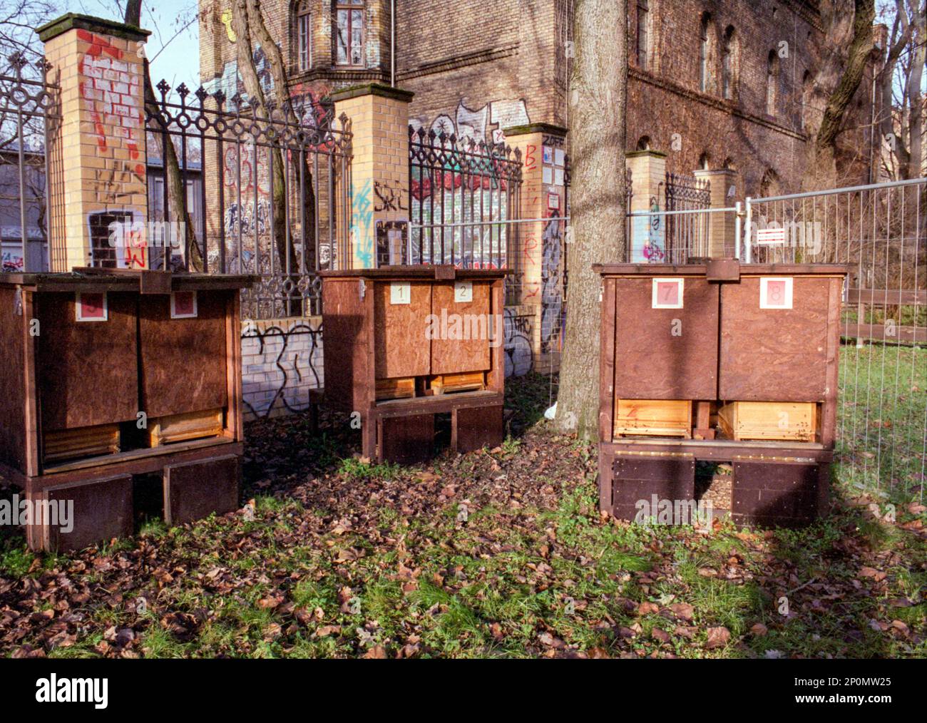 Berlin, Germany. Small Bee Hive Farm inide a Kreuzberg City park ...