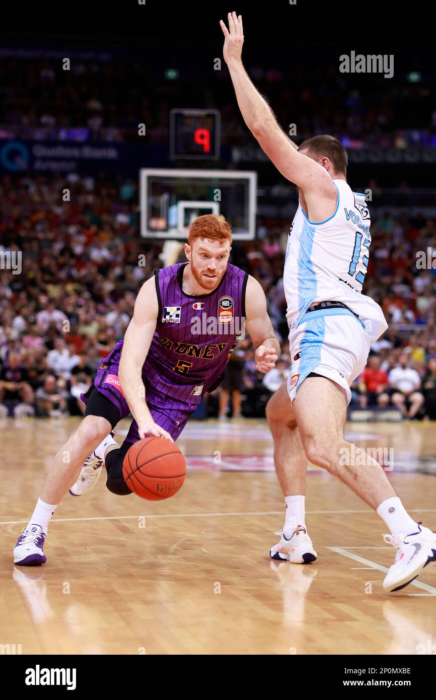 Angus Glover of the Kings drives to the basket during the NBL (National ...