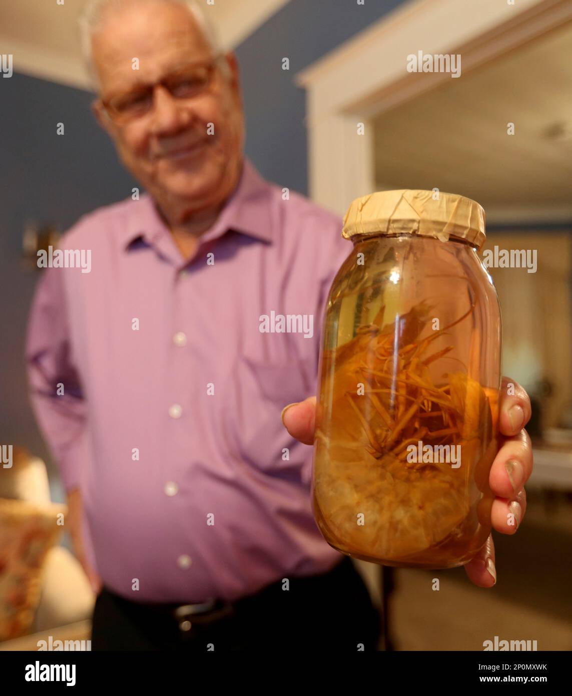 This October 2016 photo shows Joe Grillo showing the largest shrimp he ...