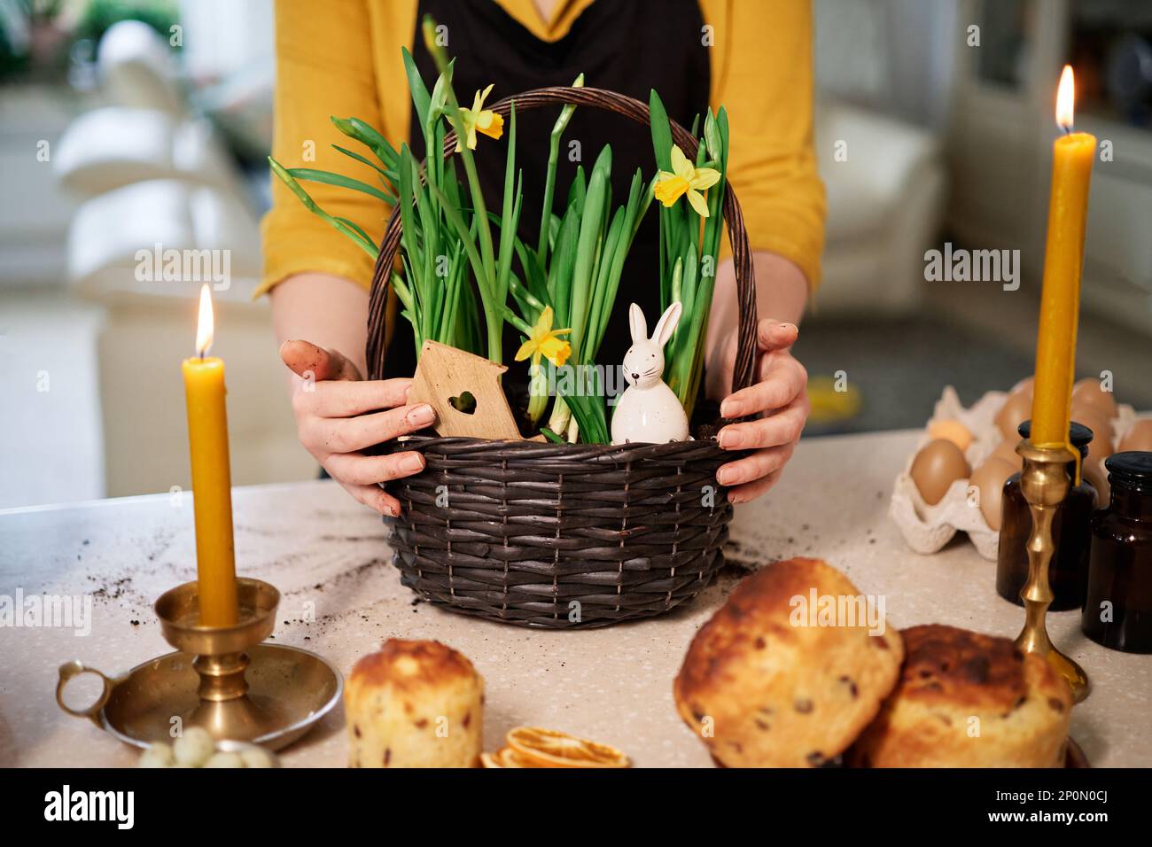 Easter preparation and holiday traditional decoration concept. Candles ...