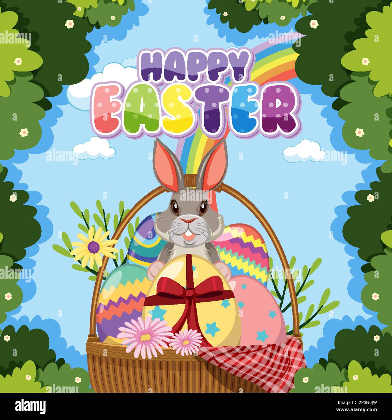 Happy Easter Day Poster Design with Bunny and Colourful eggs ...