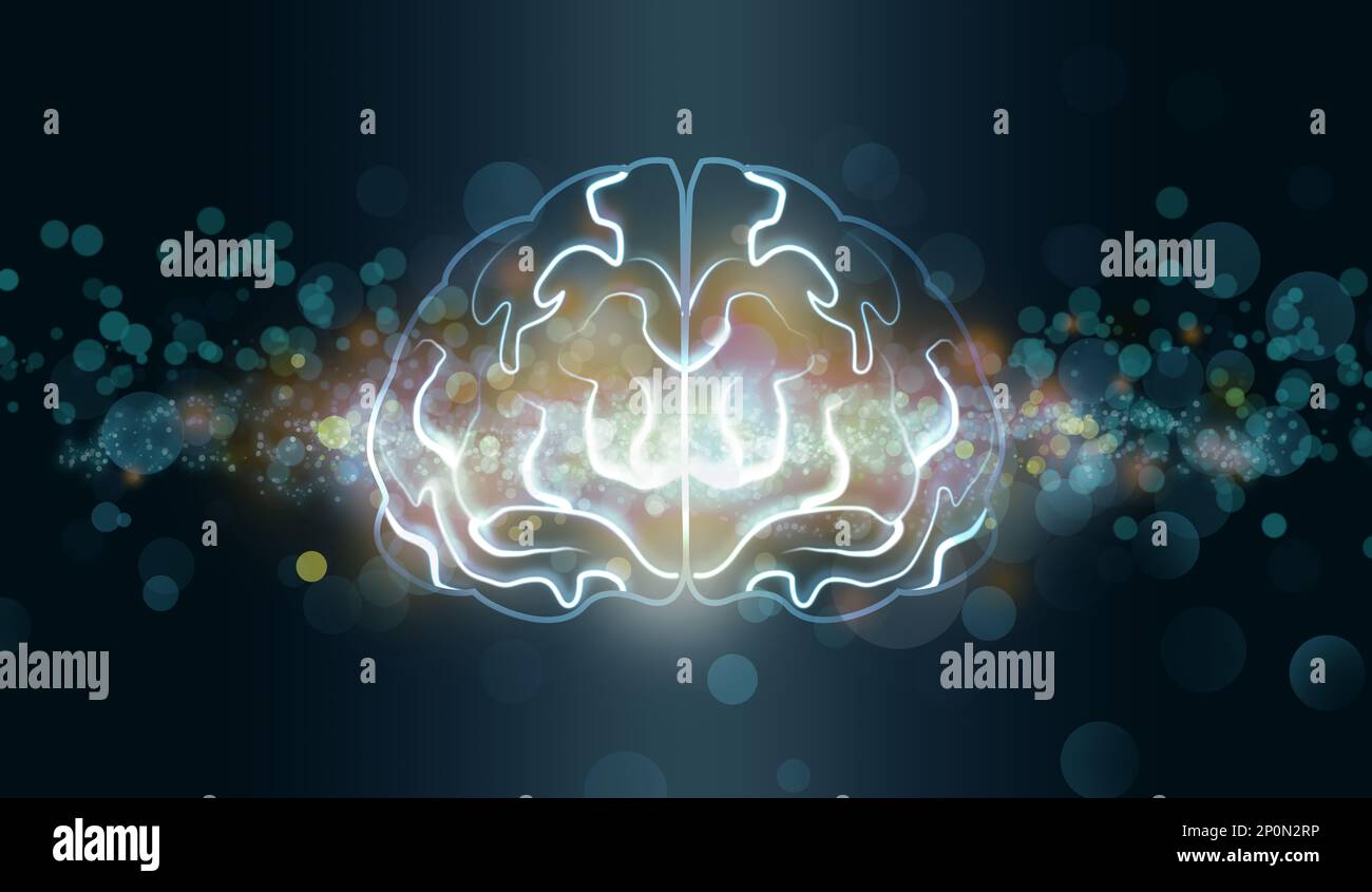 Illustration of human brain on dark background Stock Photo - Alamy