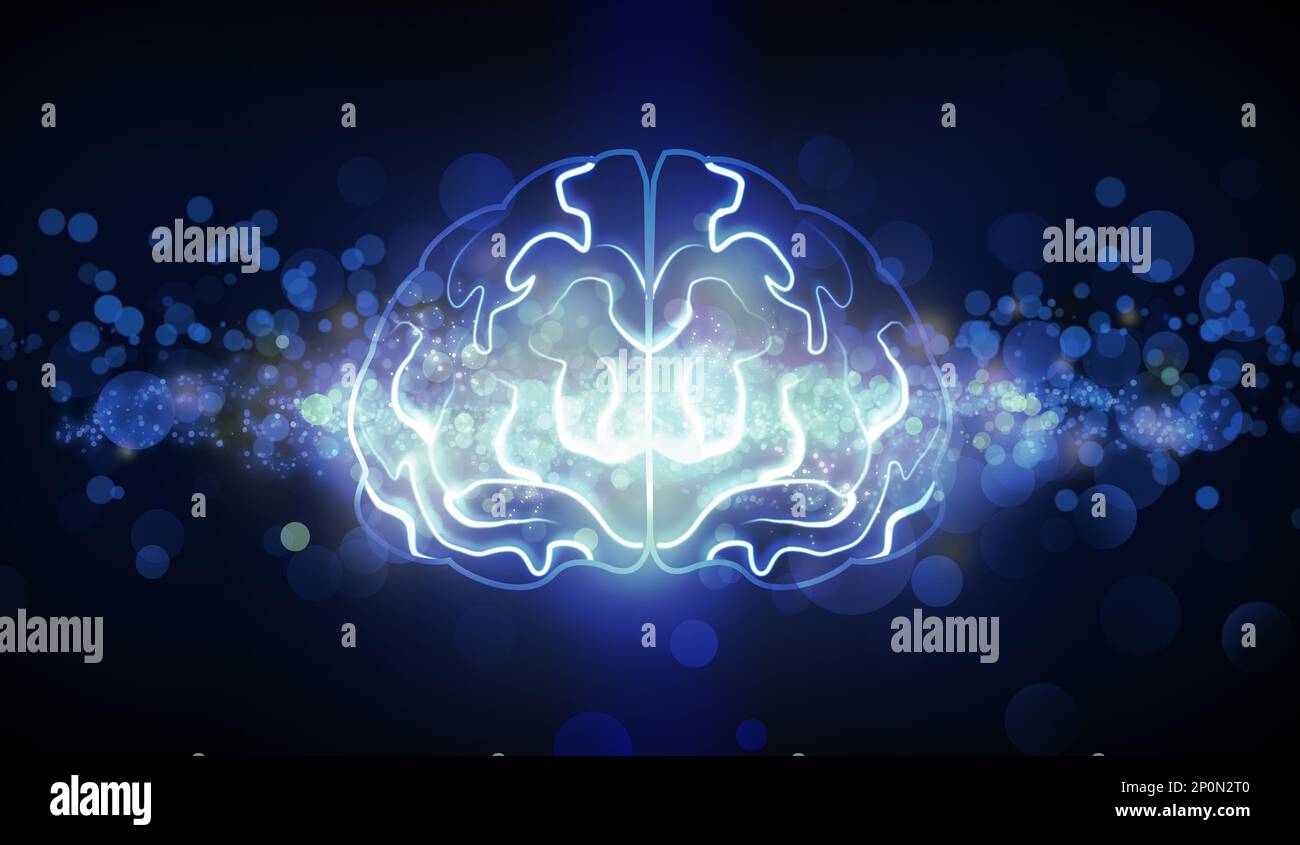 Illustration of human brain on dark background Stock Photo - Alamy
