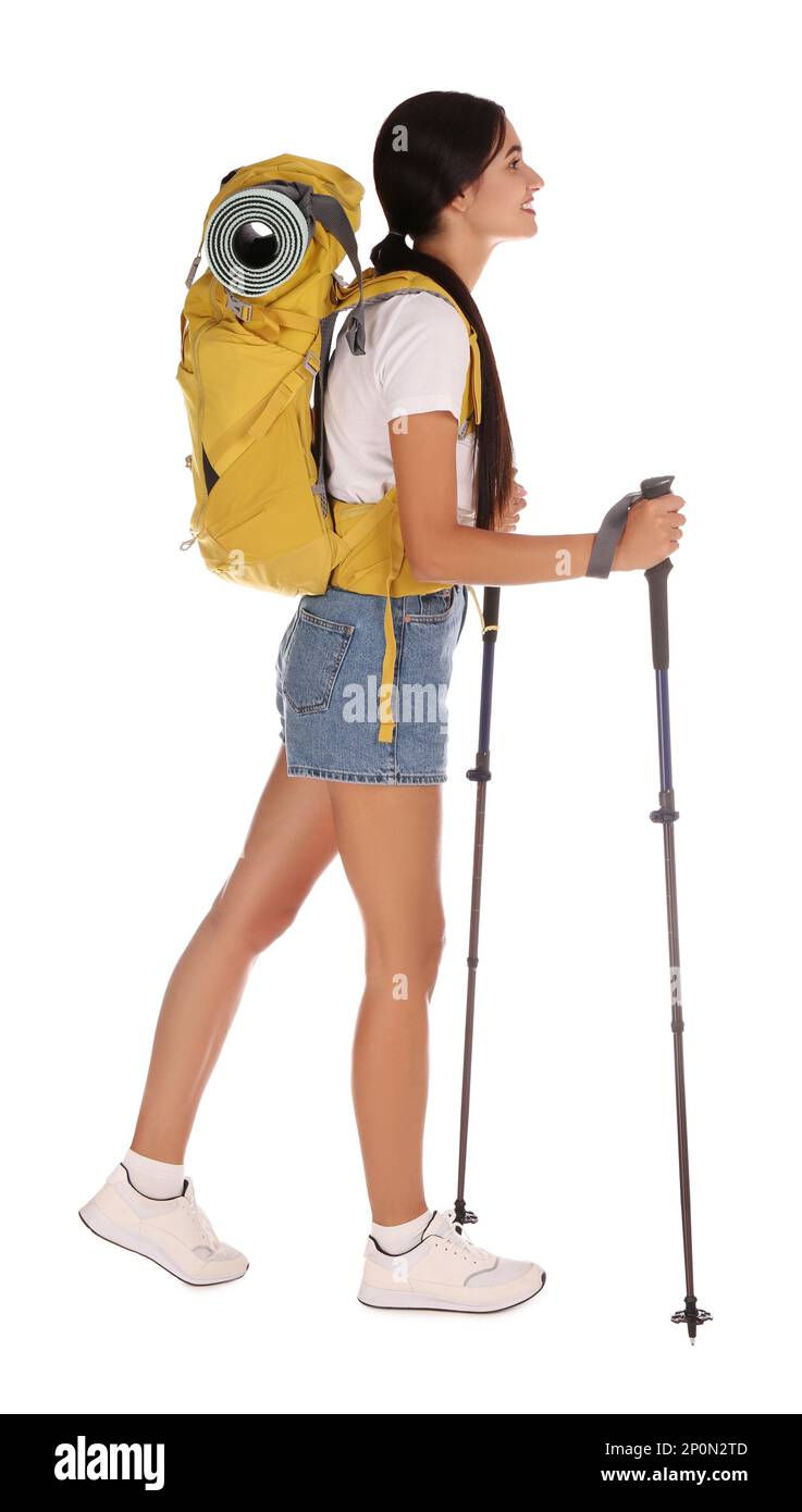 Profile happy hiker woman Cut Out Stock Images & Pictures - Alamy