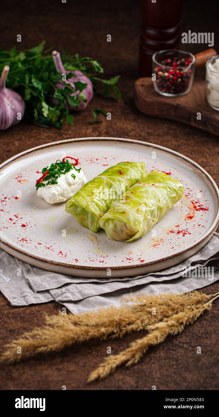 Portion of russian stuffed cabbage leaves golubtsy Stock Photo - Alamy