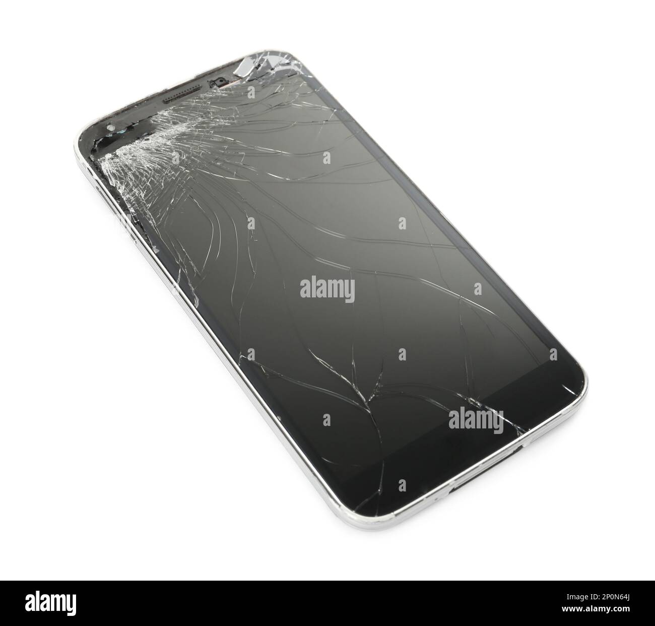 Smartphone with cracked screen isolated on white. Device repair Stock ...