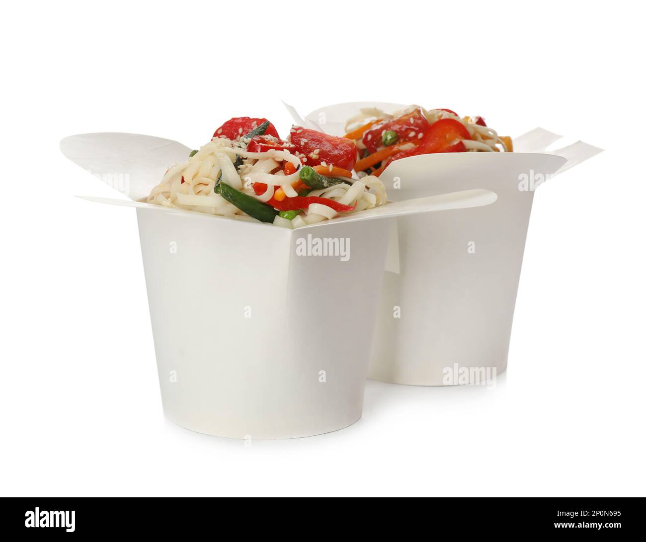 Boxes of vegetarian wok noodles isolated on white Stock Photo - Alamy