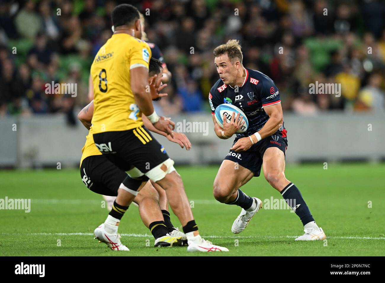 Joe Pincus of the Rebels (right) in action during the Super Rugby ...