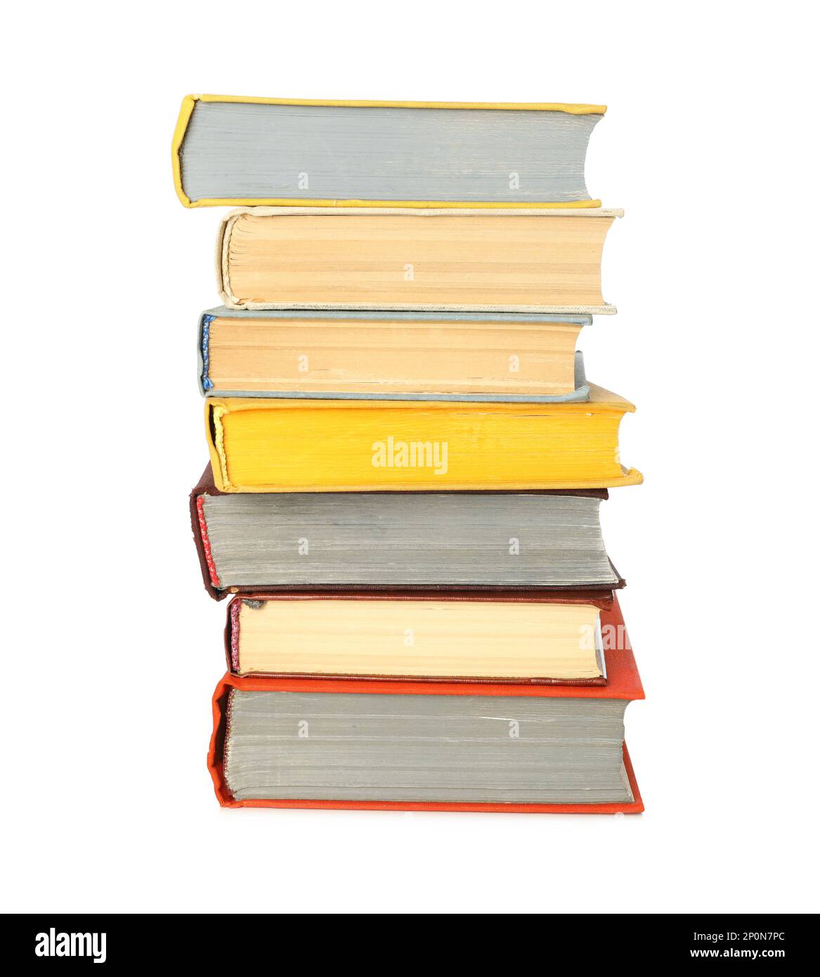 Stack of library books on white background Stock Photo - Alamy