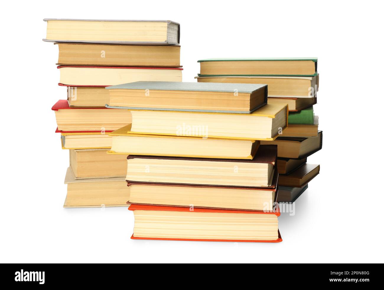 Lots of library books on white background Stock Photo - Alamy