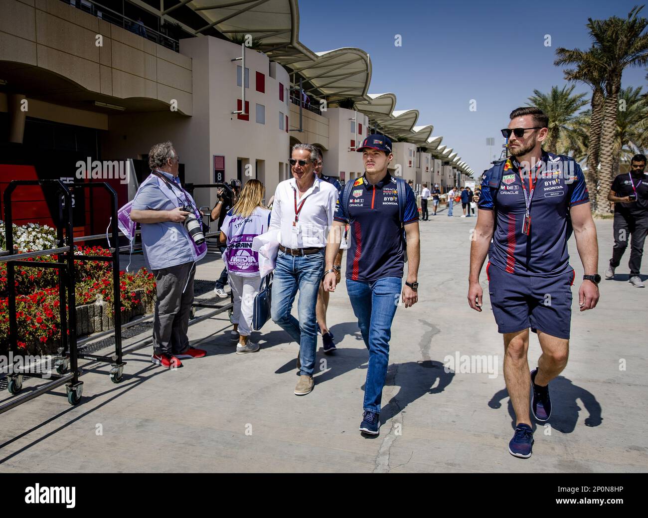 BAHRAIN - Max Verstappen (Red Bull Racing) arrives for the first free ...