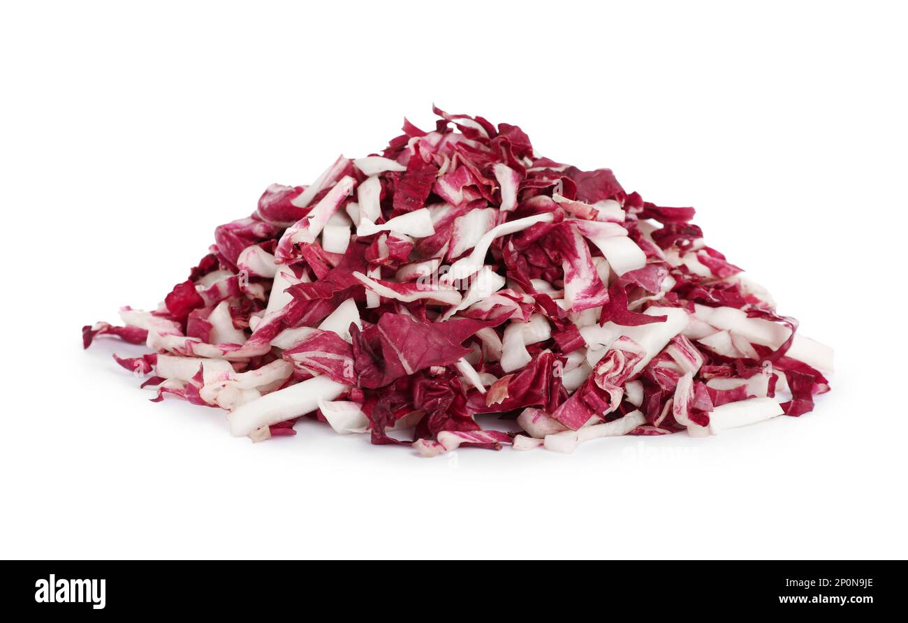 Pile of shredded radicchio on white background Stock Photo - Alamy