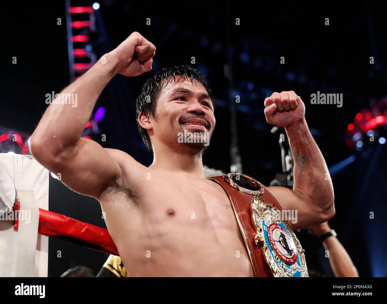 Manny Pacquiao, of the Philippines, celebrates after defeating Jessie ...