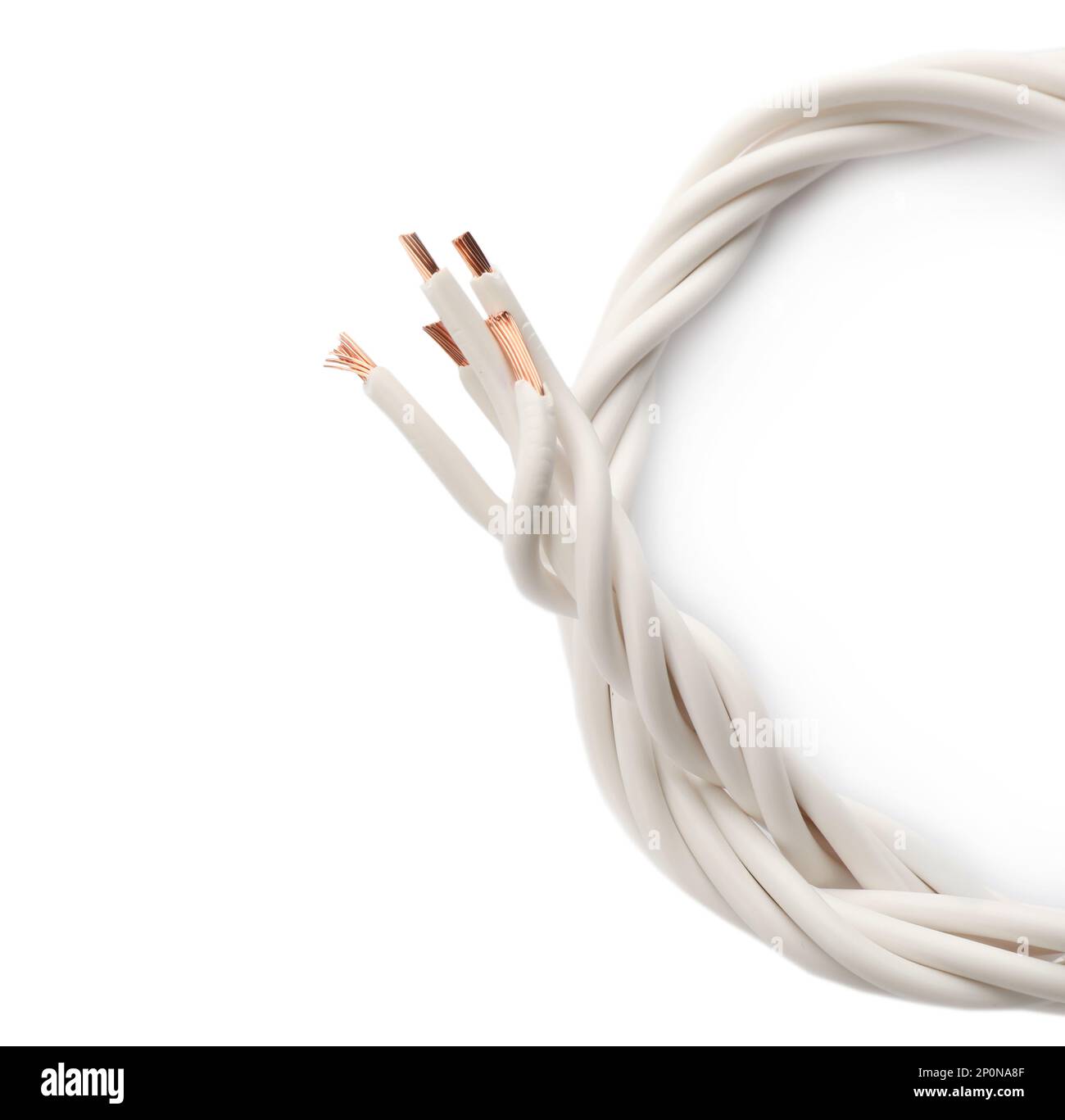 Many twisted electrical wires on white background Stock Photo - Alamy