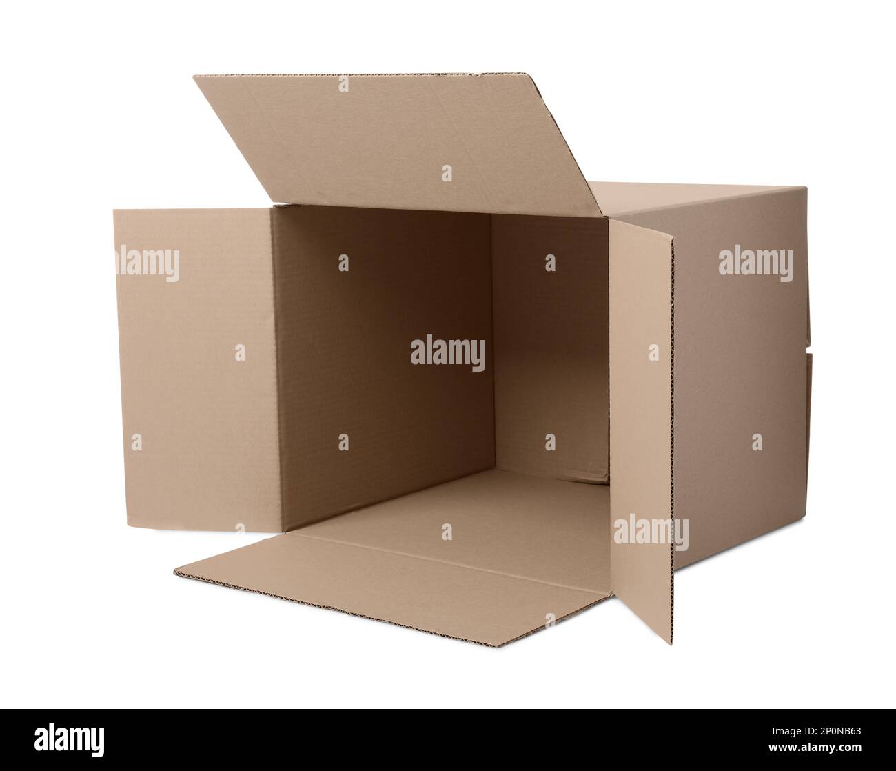 Open empty cardboard box isolated on white Stock Photo - Alamy