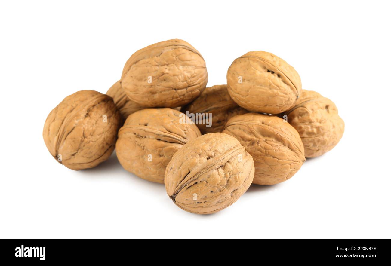 Whole walnuts in shell on white background Stock Photo - Alamy