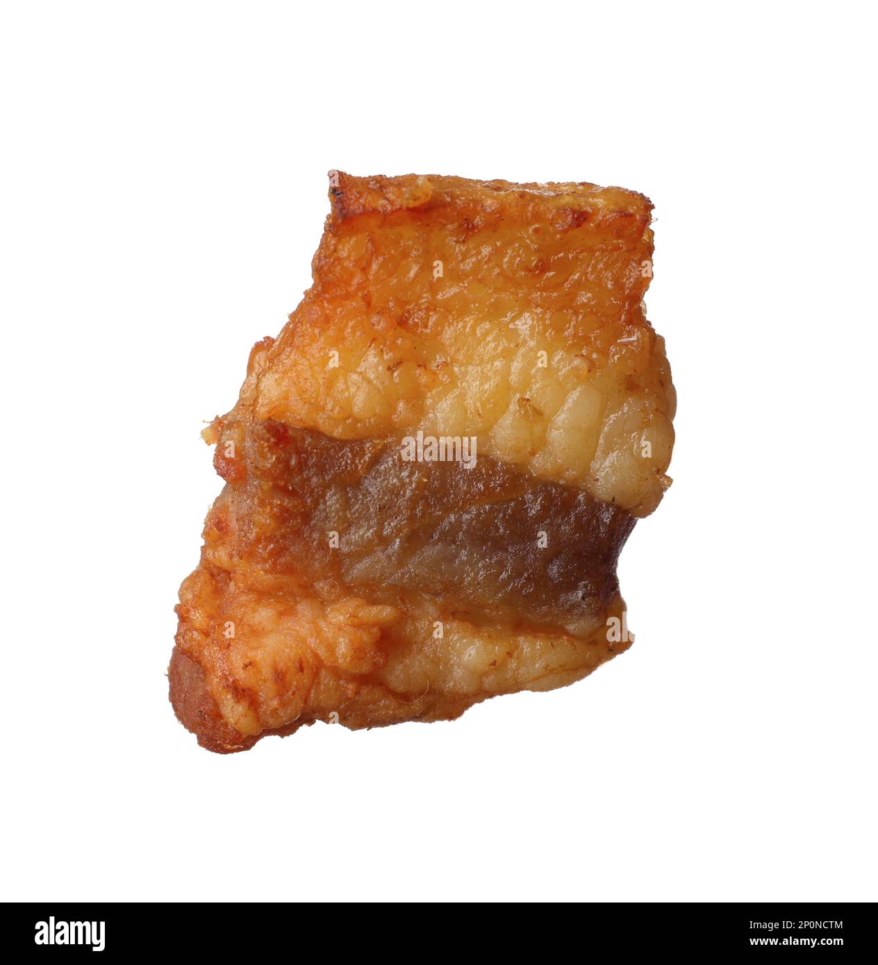 Tasty fried crackling isolated on white. Cooked pork lard Stock Photo ...