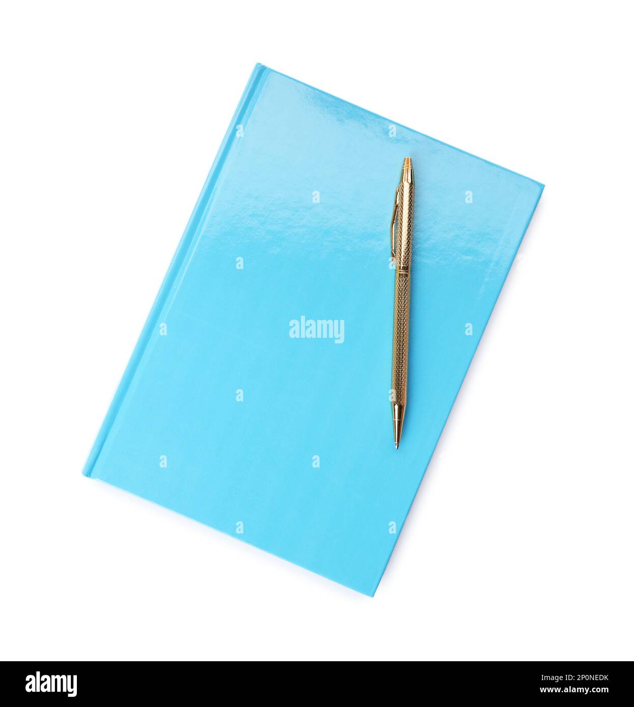 Light blue planner with pen isolated on white, top view Stock Photo - Alamy
