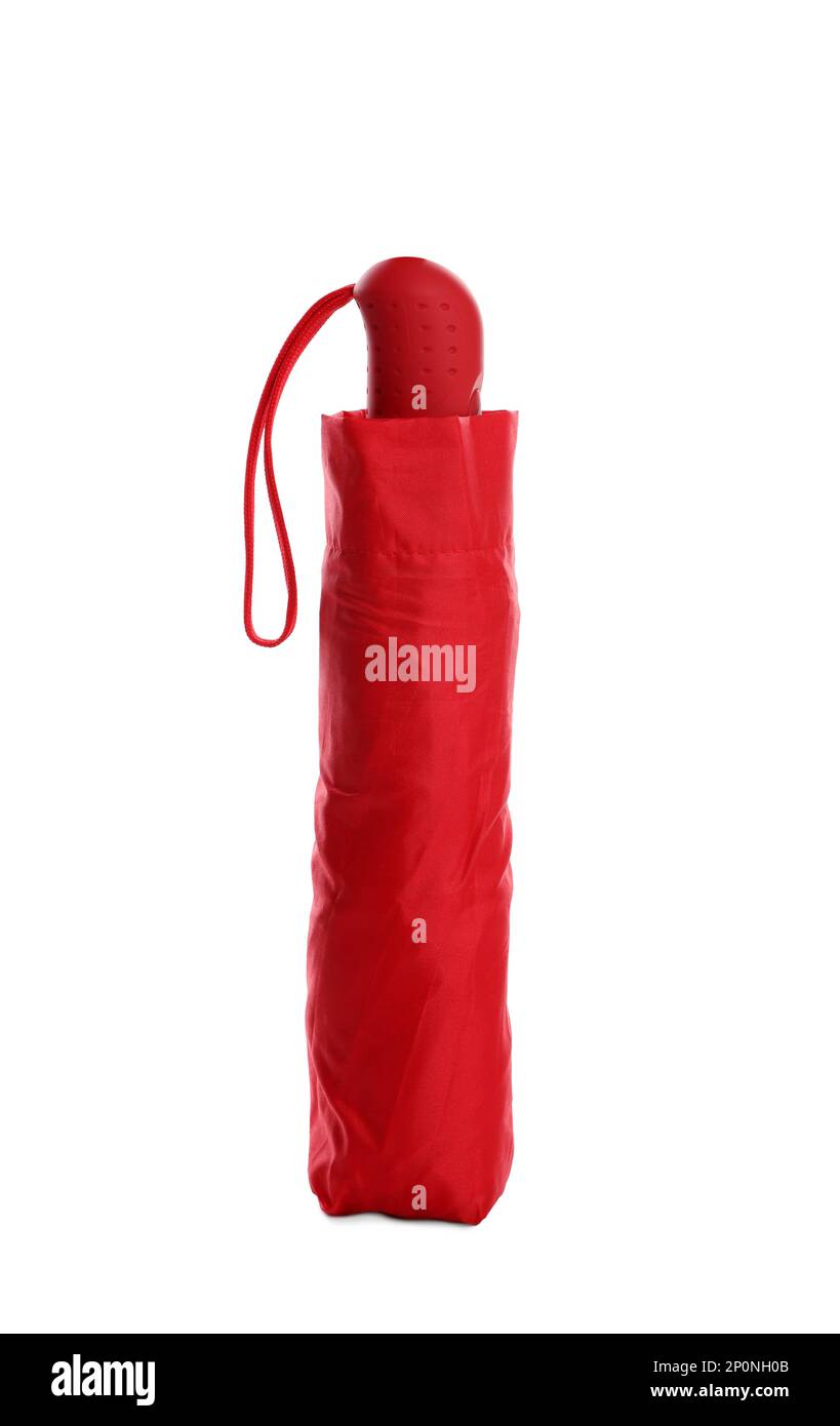 Stylish closed red umbrella isolated on white Stock Photo - Alamy