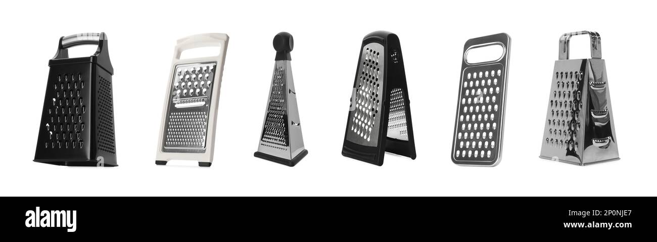 Set with different graters on white background. Banner design Stock ...