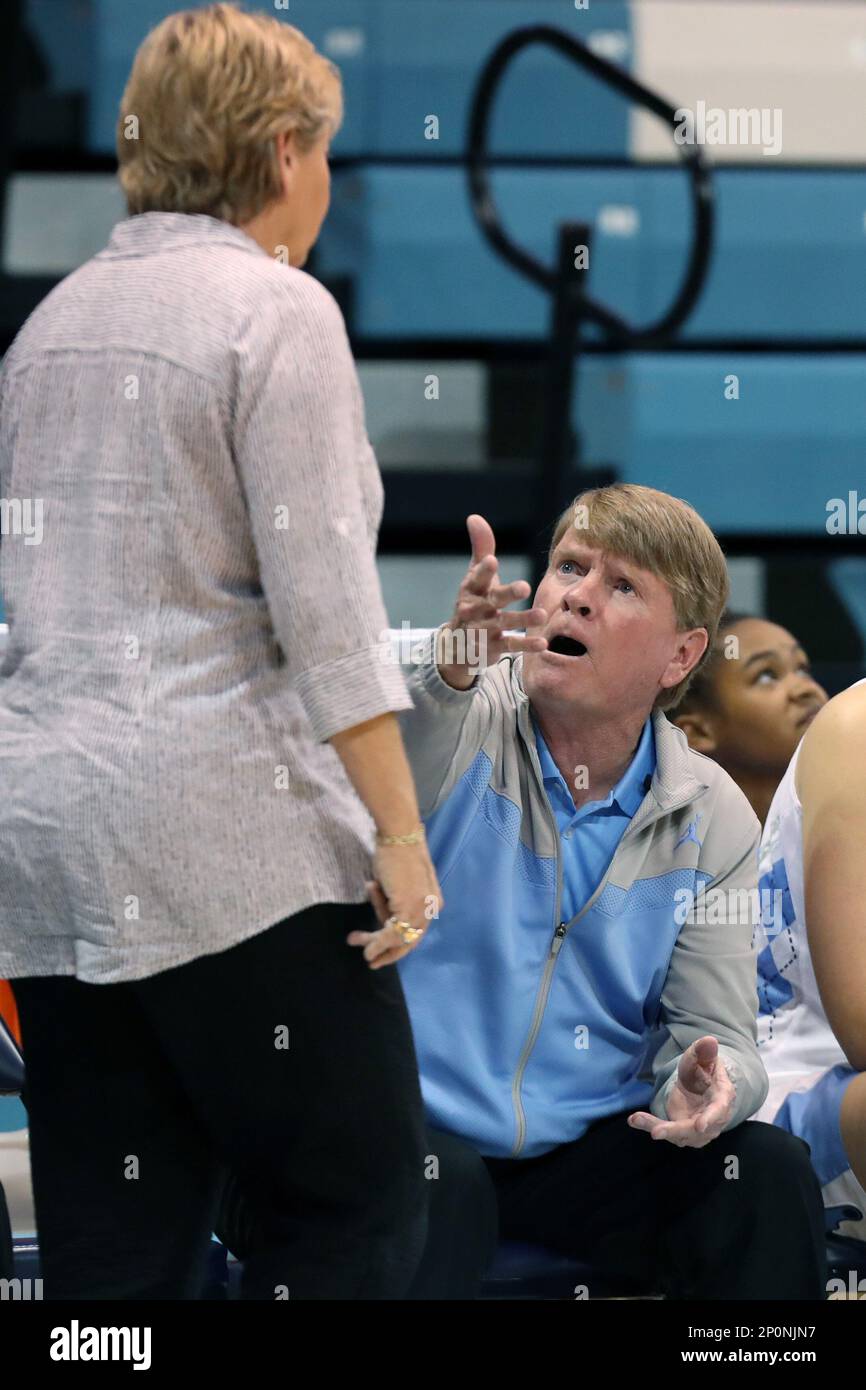 02 November 2016: UNC assistant coach Andrew Calder (right) talks to ...