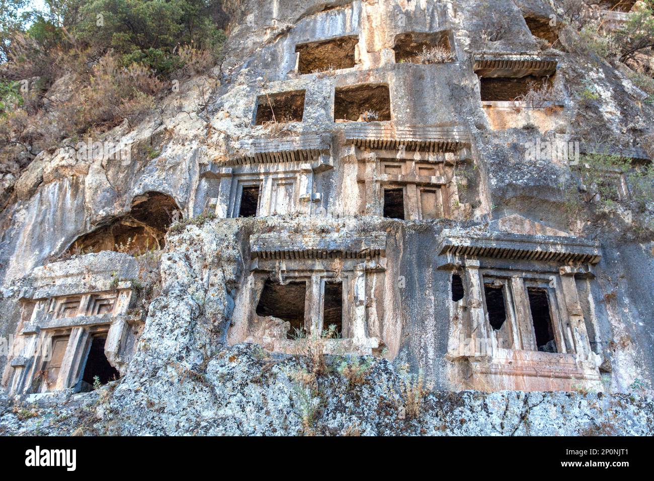 Ancient rock tombs and sarcophagi in Telmessos city, Fethiye, Mugla ...