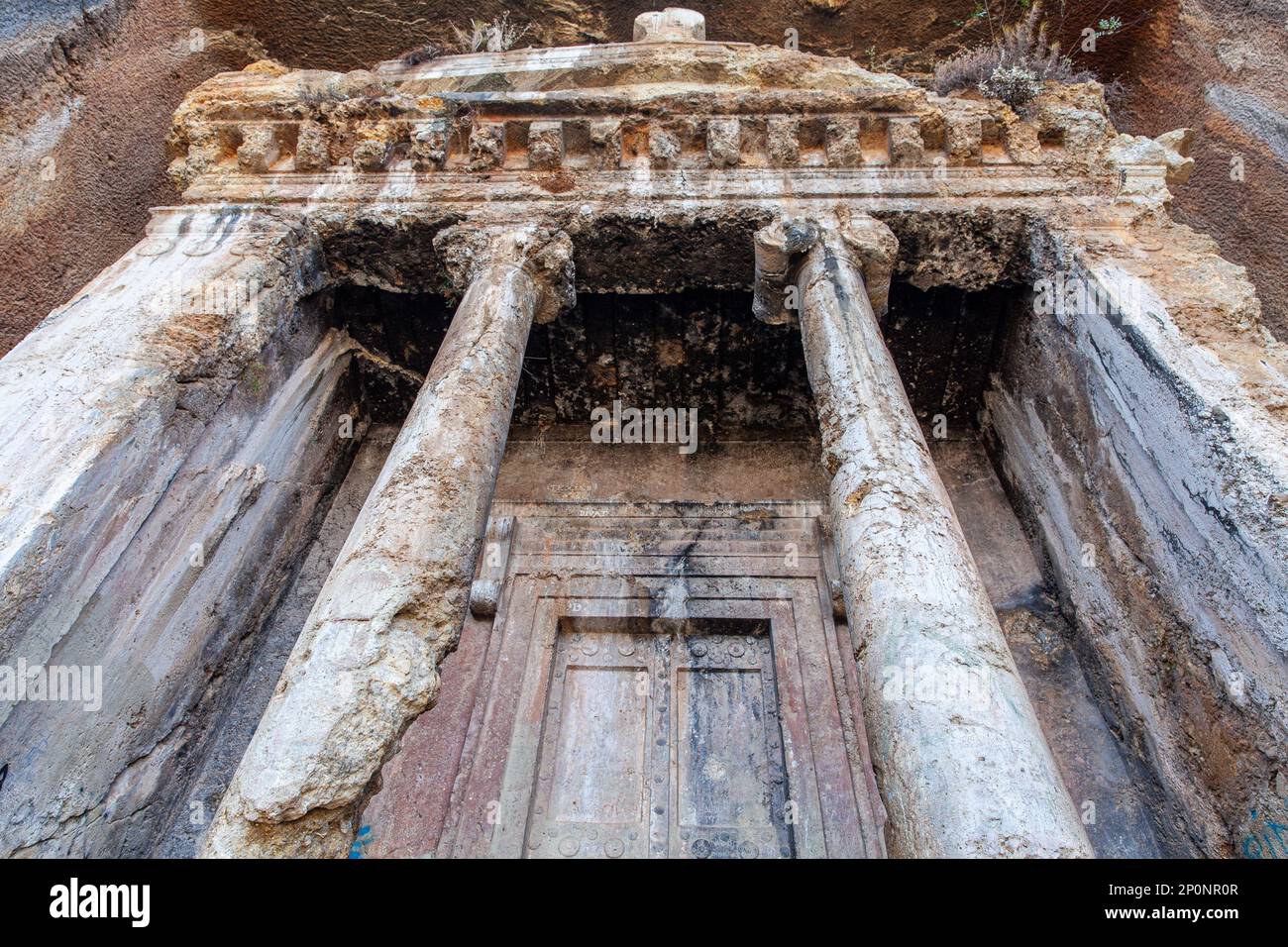 Ancient rock tombs and sarcophagi in Telmessos city, Fethiye, Mugla ...