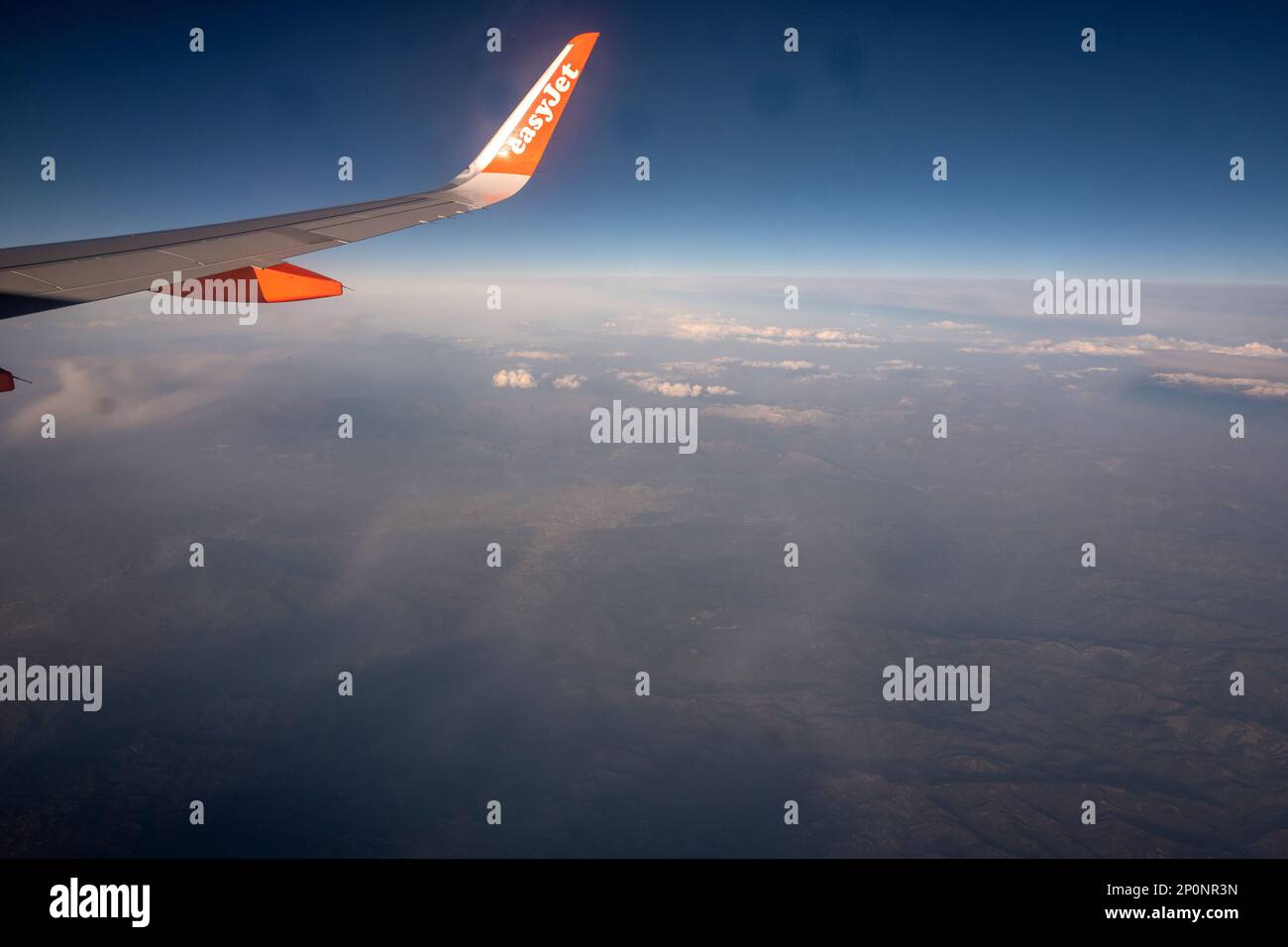 Europe, February 28th 2023: View from a plane window flying over Europe ...