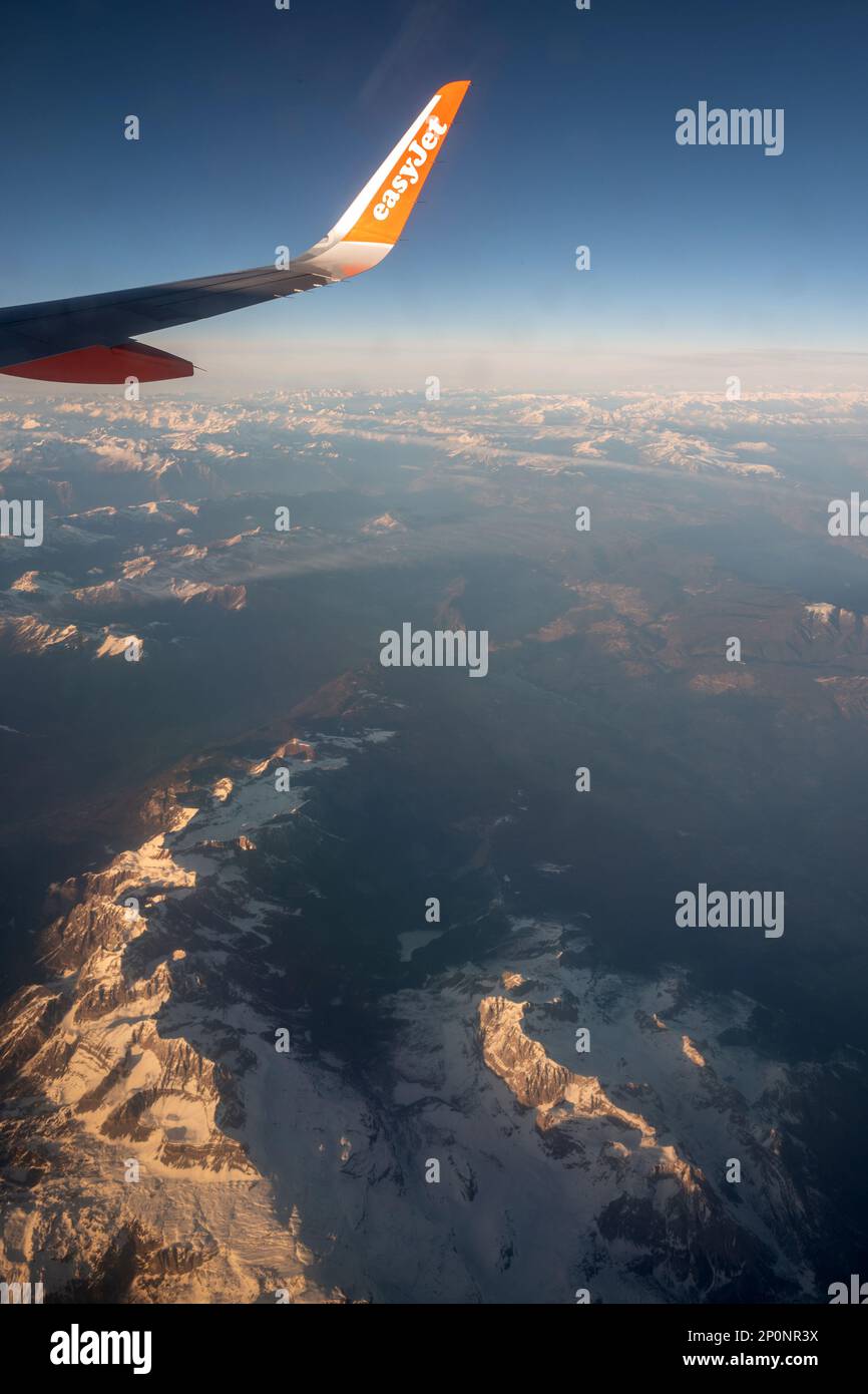 Europe, February 28th 2023: View from a plane window flying over Europe ...