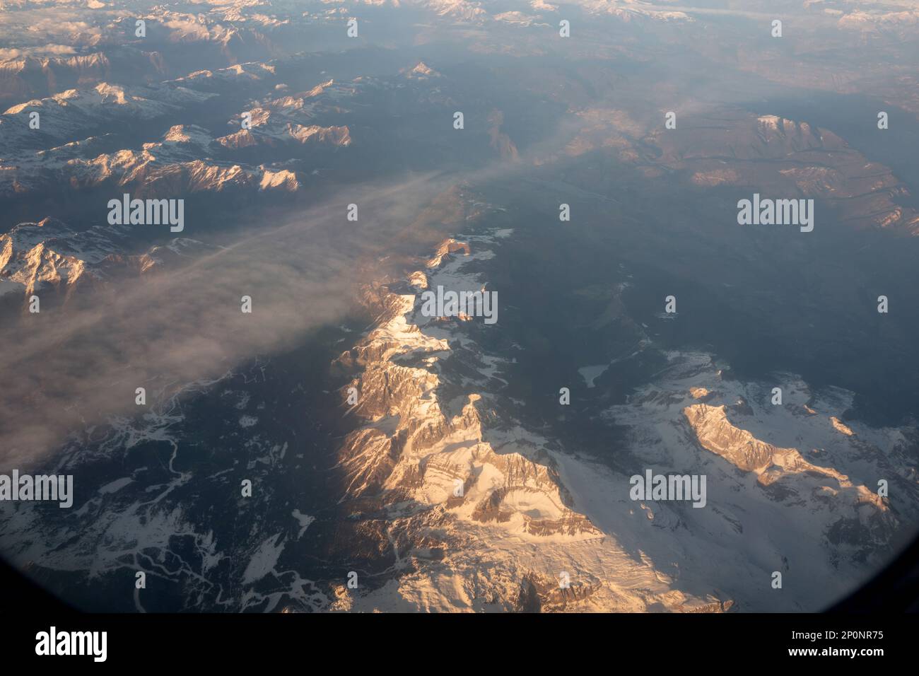 Europe, February 28th 2023: View from a plane window flying over Europe ...
