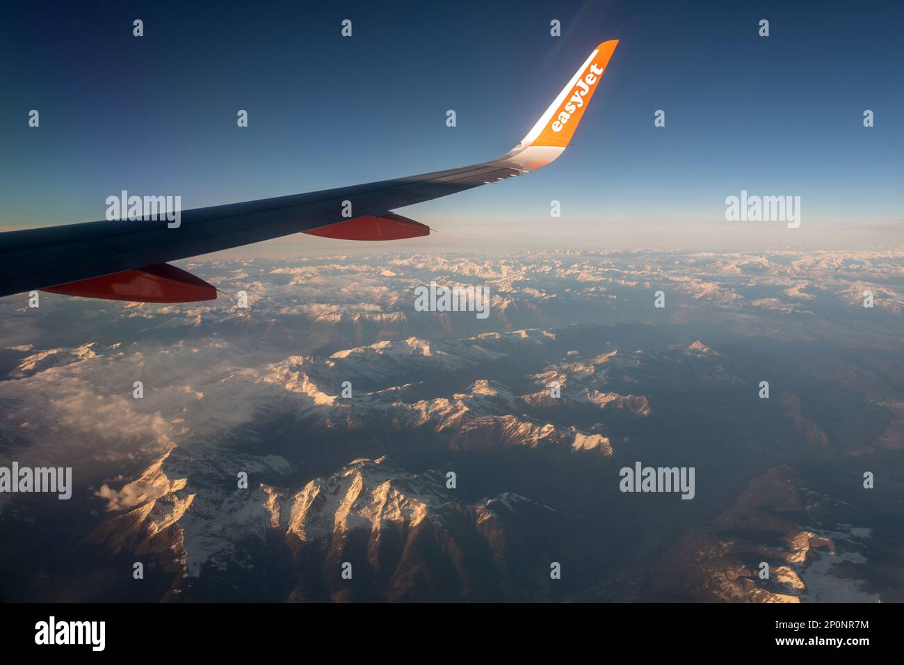 Europe, February 28th 2023: View from a plane window flying over Europe ...