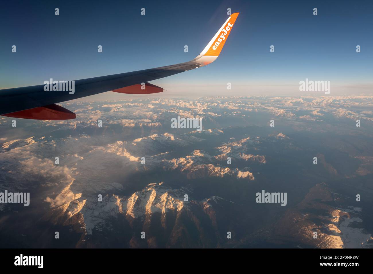 Europe, February 28th 2023: View from a plane window flying over Europe ...