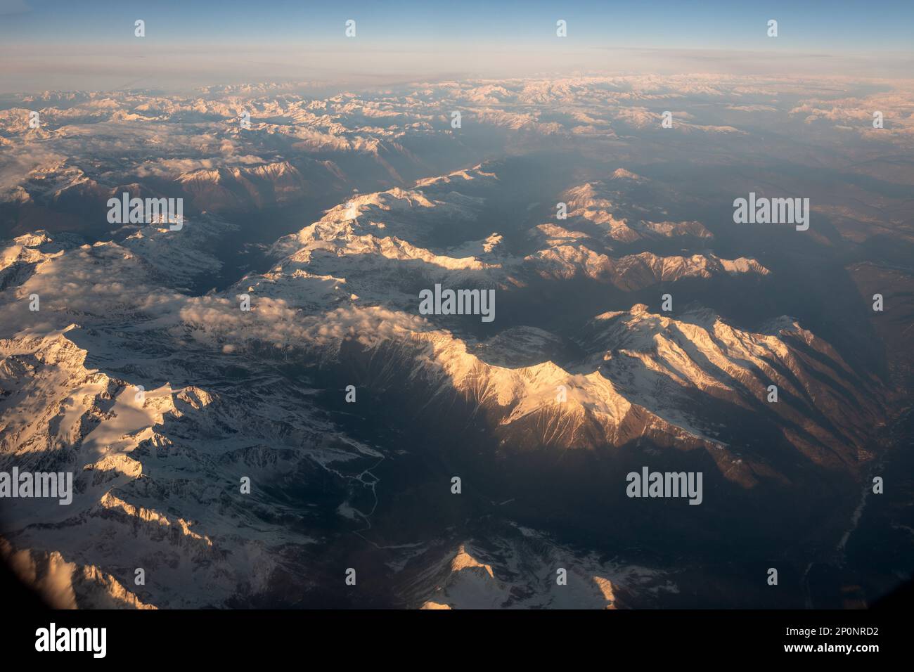 Europe, February 28th 2023: View from a plane window flying over Europe ...