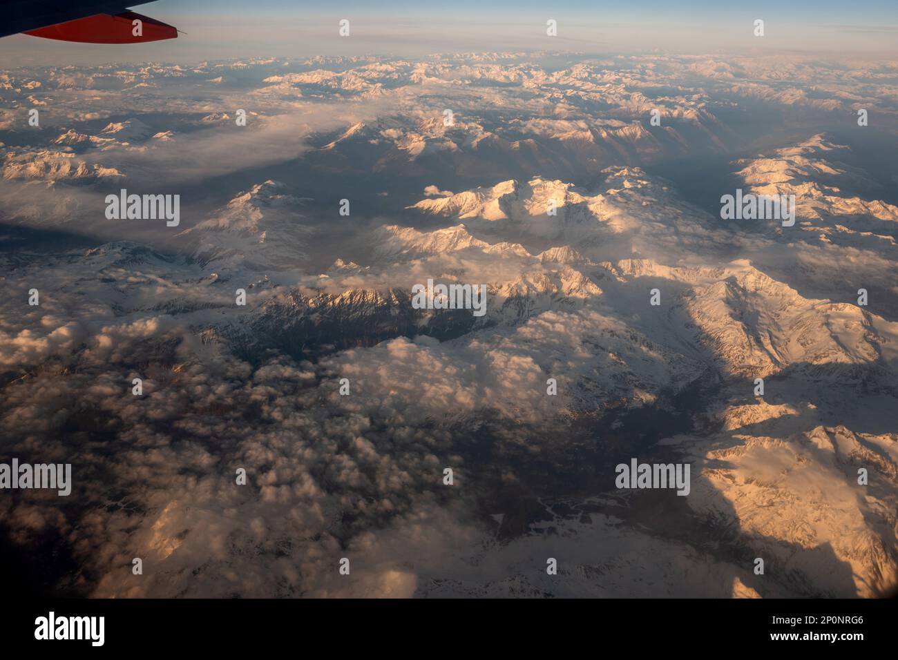Europe, February 28th 2023: View from a plane window flying over Europe ...
