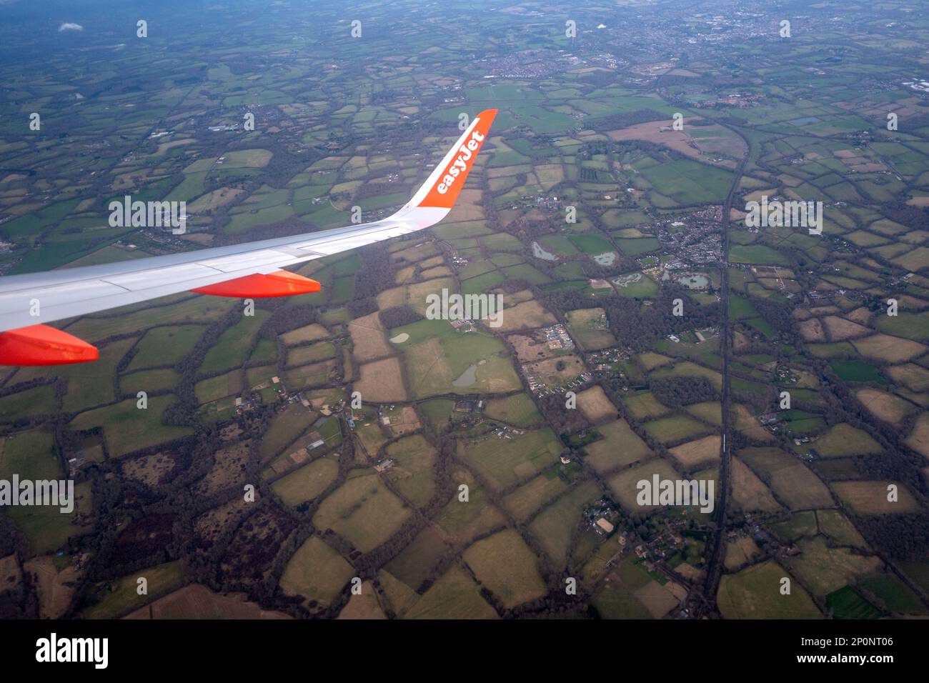 Europe, February 28th 2023: View from a plane window flying over Europe ...