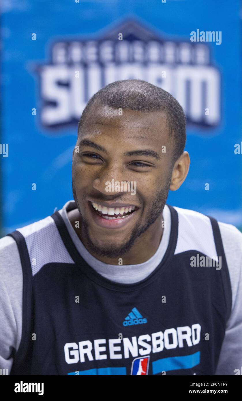 Greensboro Swarm's Rasheed Sulaimon laughs at a question during media ...