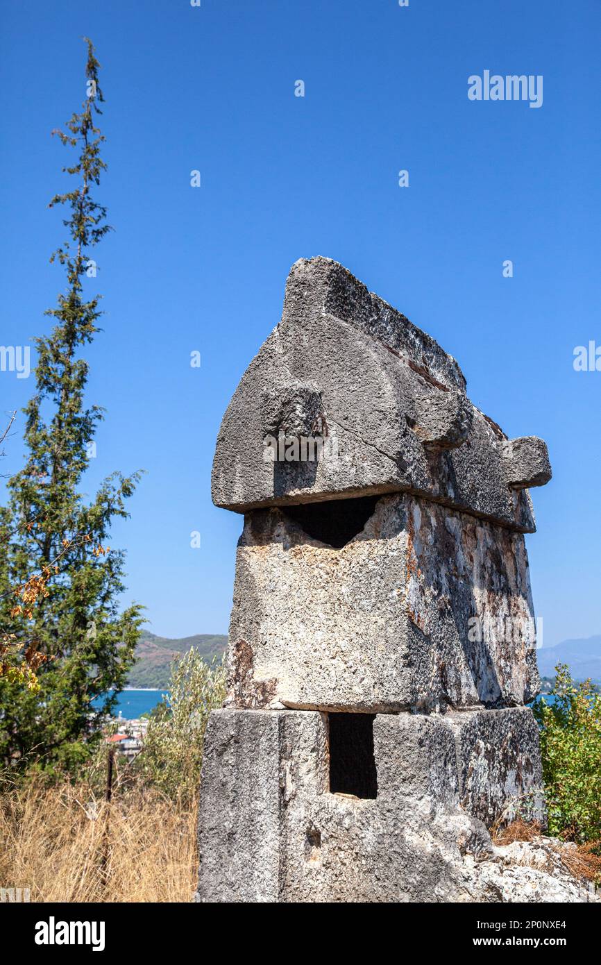 Ancient rock tombs and sarcophagi in Telmessos city, Fethiye, Mugla ...