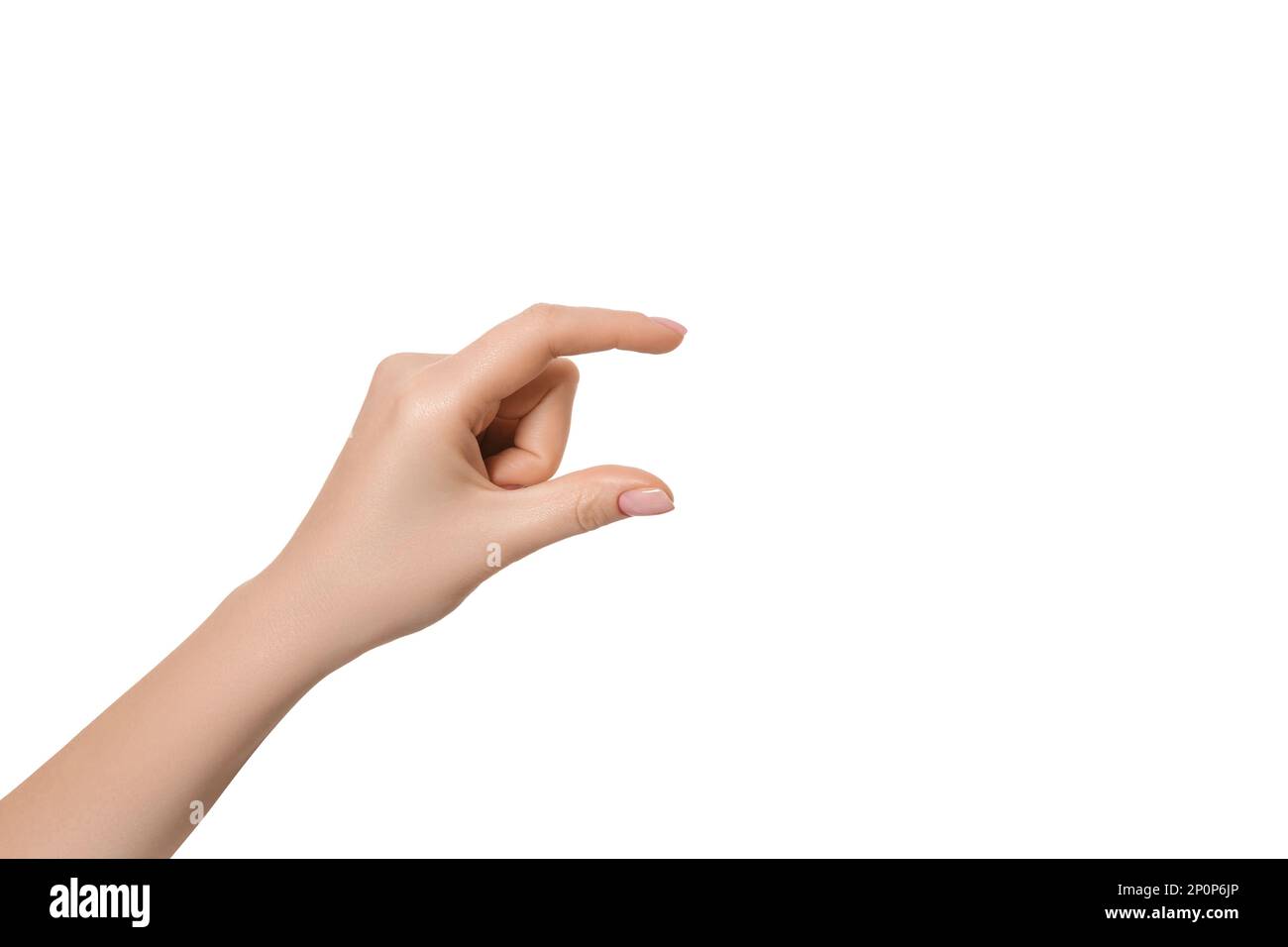 Female hand as if holding something or showing size, isolate empty ...