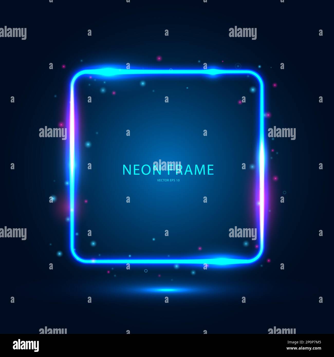 Neon square frame with shining effects and highlights on a dark ...