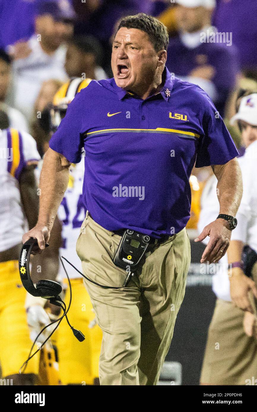 22 October 2016: LSU Tigers head coach Ed Orgeron yells at the ...
