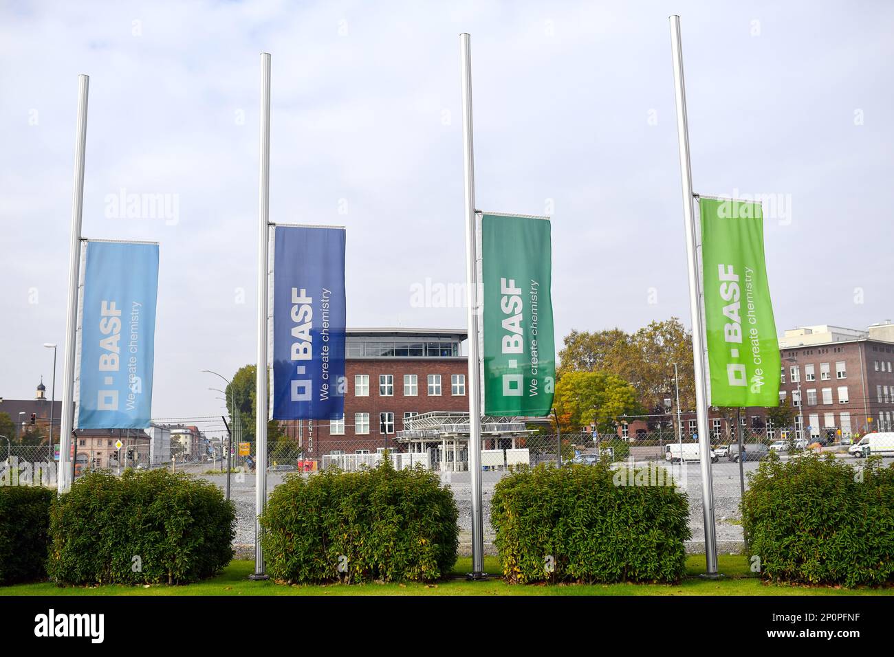 BASF flags wave on half-mast near the entrance to the plant of chemical ...