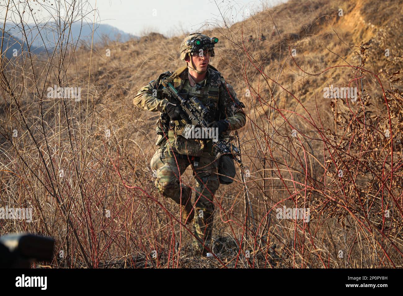 An infantryman assigned to 1st Battalion, 17th Infantry Regiment, 2nd Stryker Brigade Combat ...