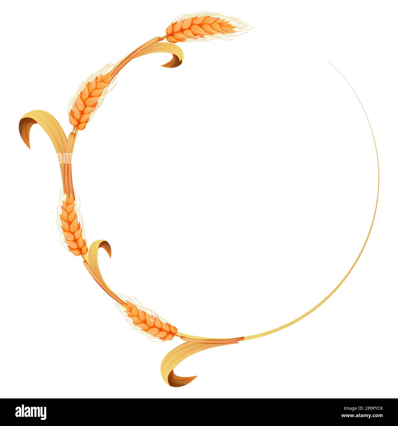 Wreath from spikelet, golden color wheat round frame in cartoon style ...
