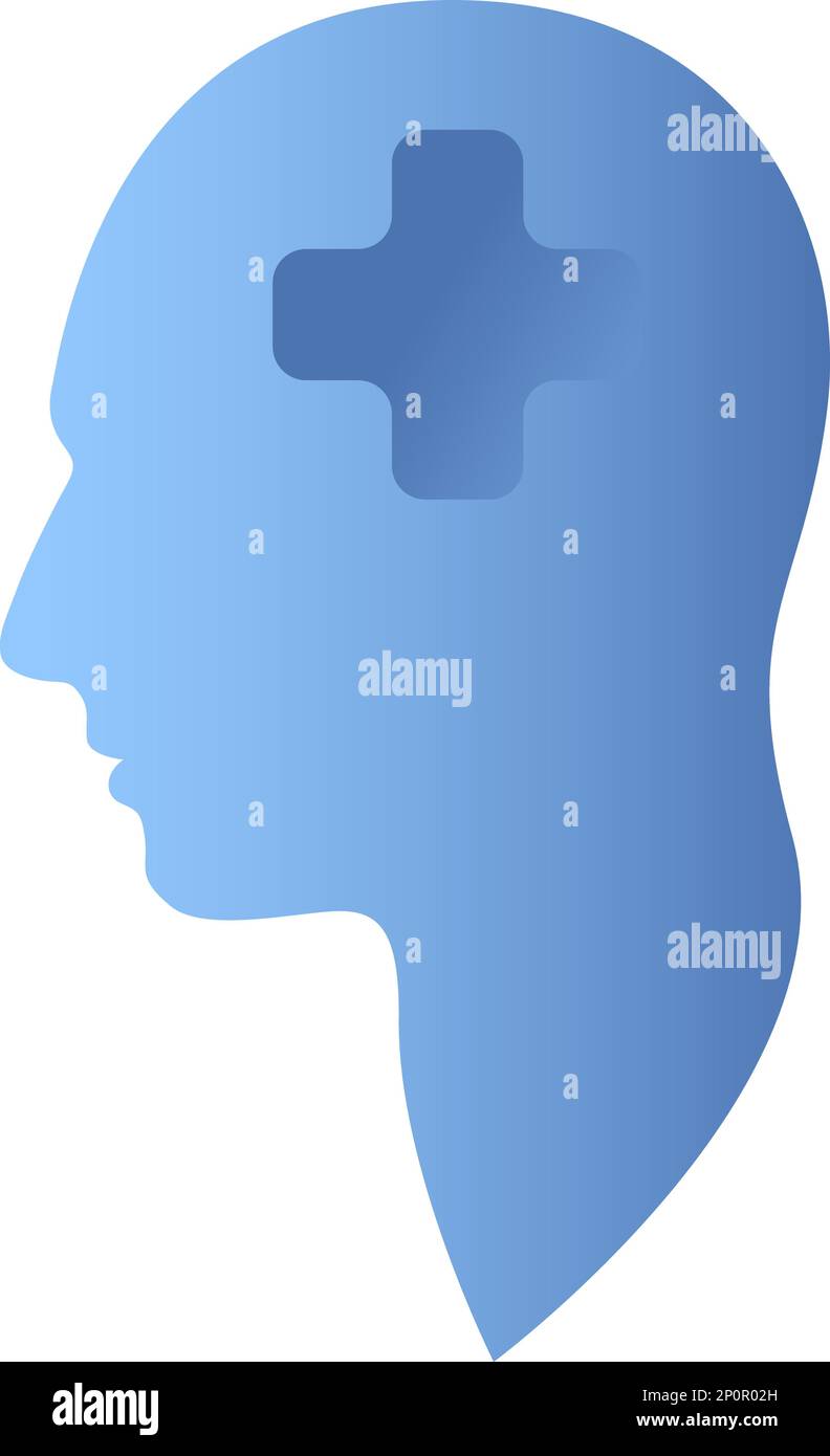 Head with a pharmacy sign. Mental health concept. Vector illustration ...