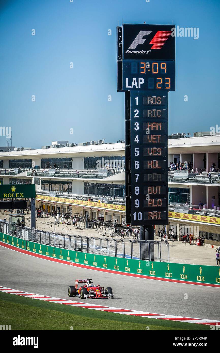 October 21, 2016: Scuderia Ferrari car races past scoreboard during ...