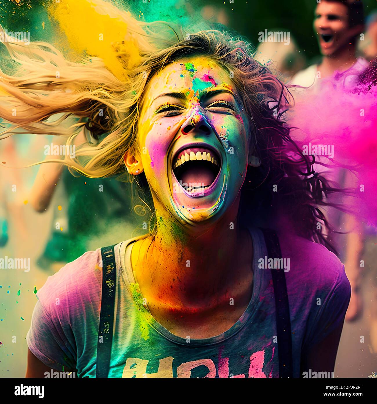 AI illustration of a Caucasian woman screaming while being painted with ...