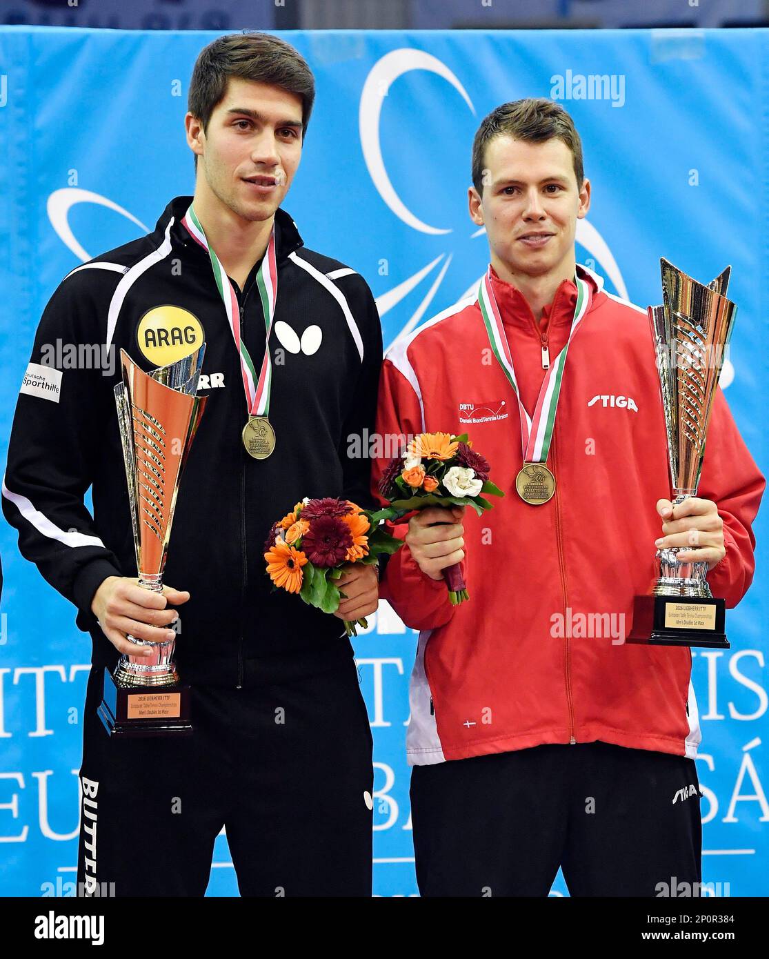 Patrick Franziska of Germany, left, and Jonathan Groth of Denmark ...
