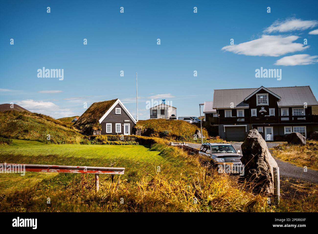 Traditional houses on Vestmannaeyjar, Heimaey island, Westman islands ...