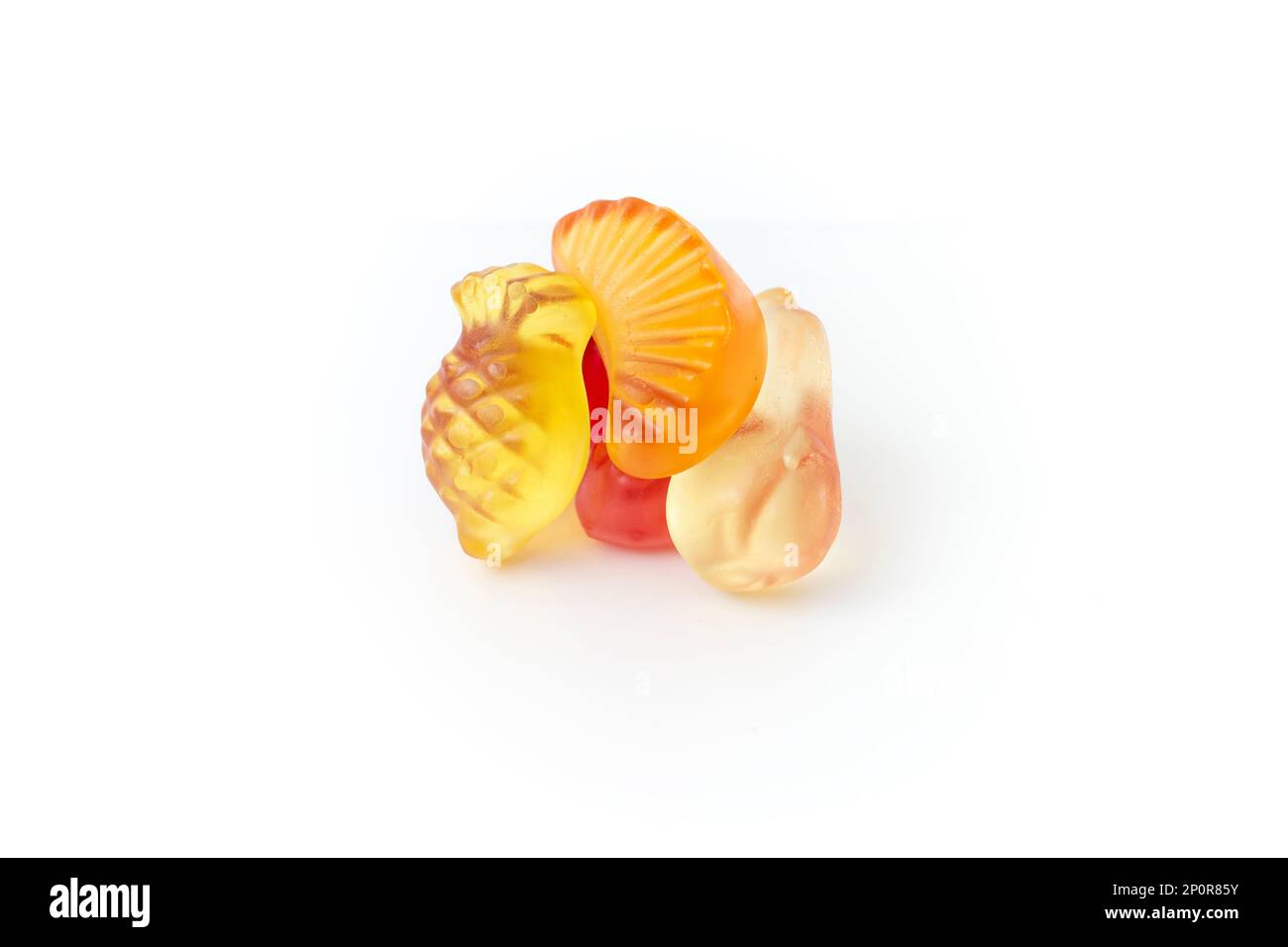 Multicolored jelly candies in different fruit shapes, close up isolated ...